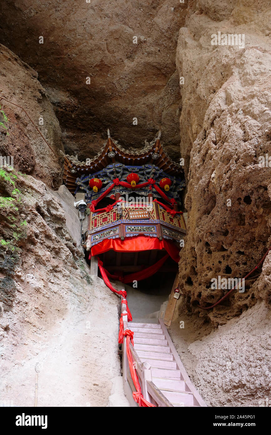 Chinese ancient traditional temple in Tianshui Wushan Water Curtain ...