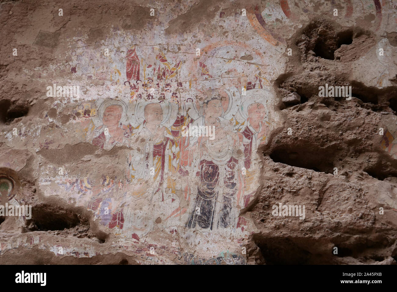 Chinese ancient traditional temple grotto relief painting in Tianshui ...