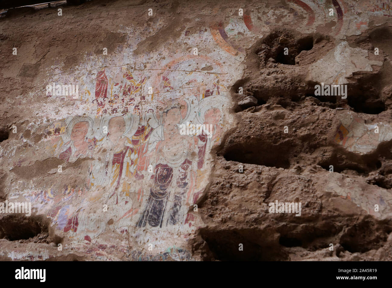 Chinese ancient traditional temple grotto relief painting in Tianshui ...
