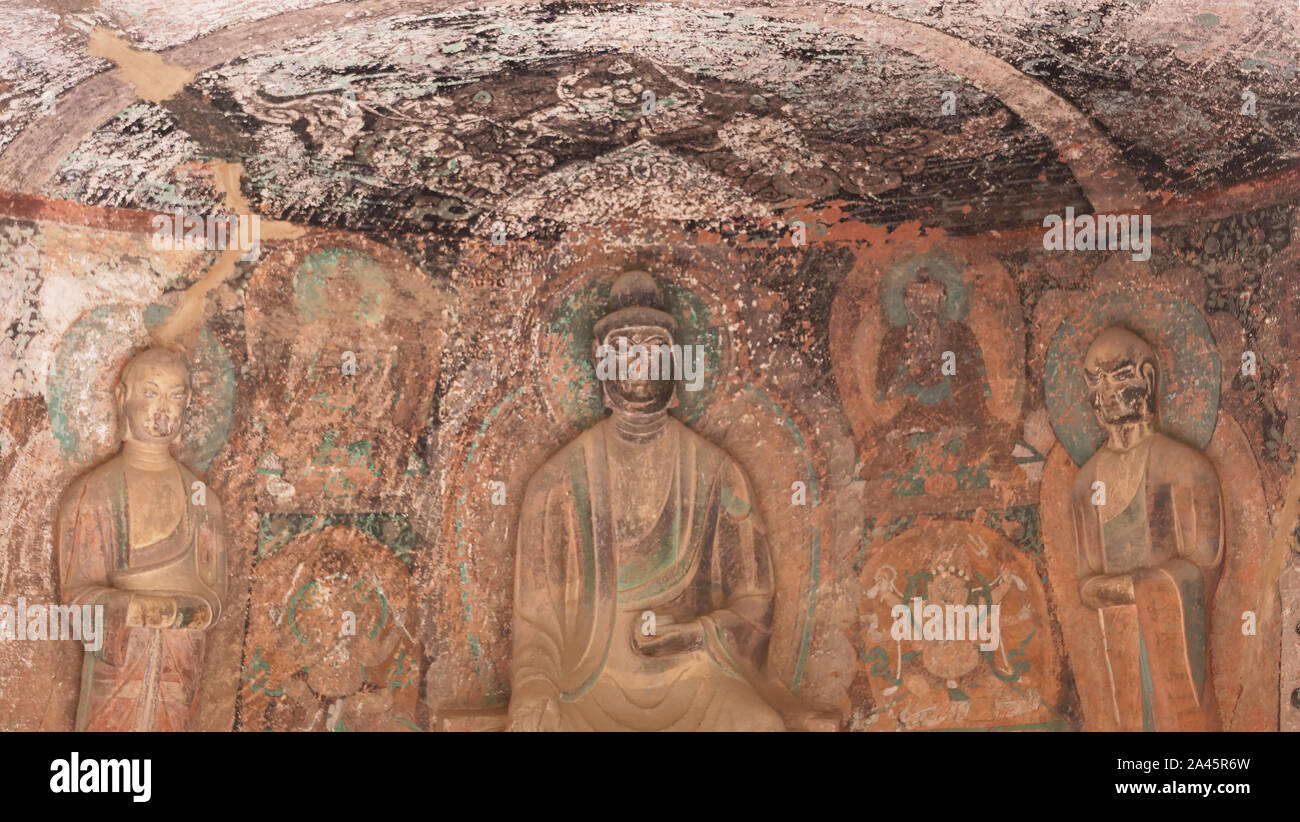 Buddhist grottoes sculpture in Bingling Temple Lanzhou Gansu, China ...