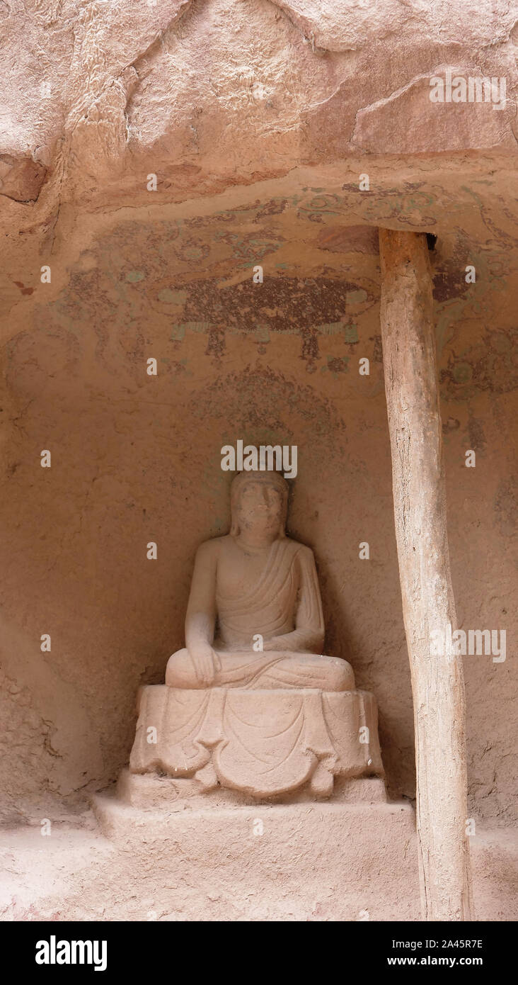 Buddhist grottoes sculpture in Bingling Temple Lanzhou Gansu, China ...