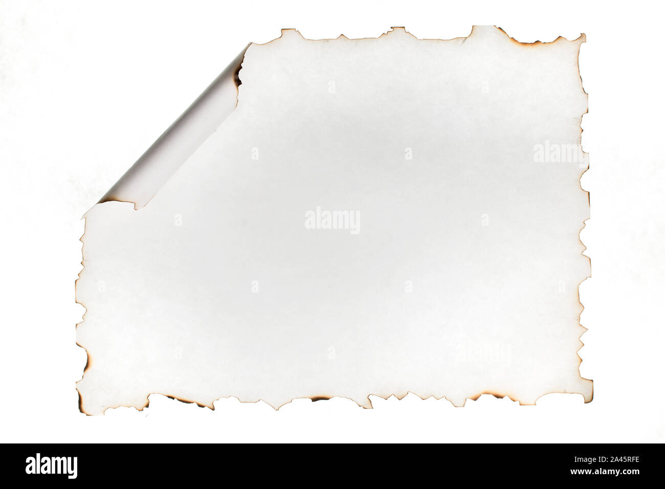 Burnt edges of paper with curled edge, isolated on white. Use as a ...