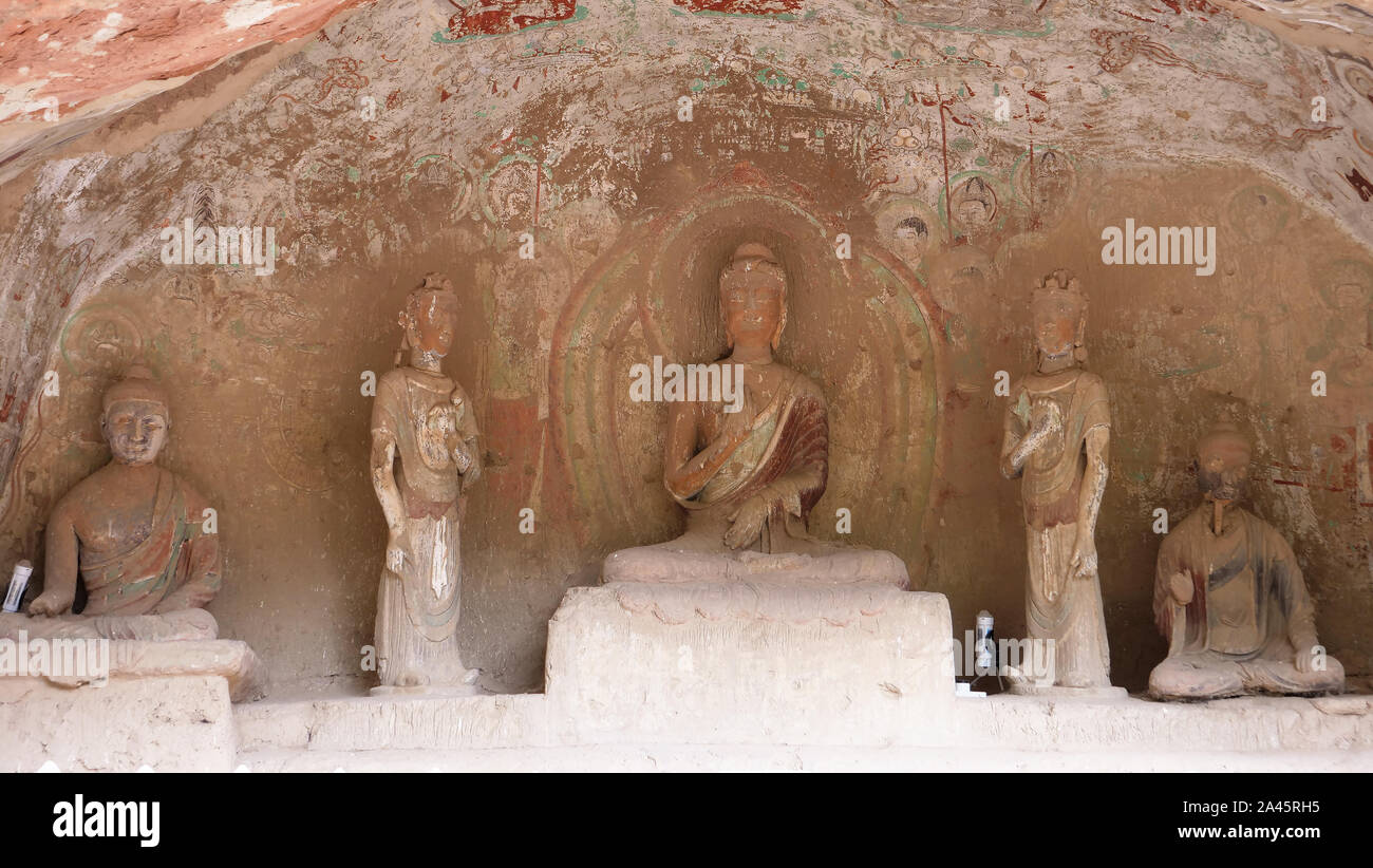 Buddhist grottoes sculpture in Bingling Temple Lanzhou Gansu, China ...