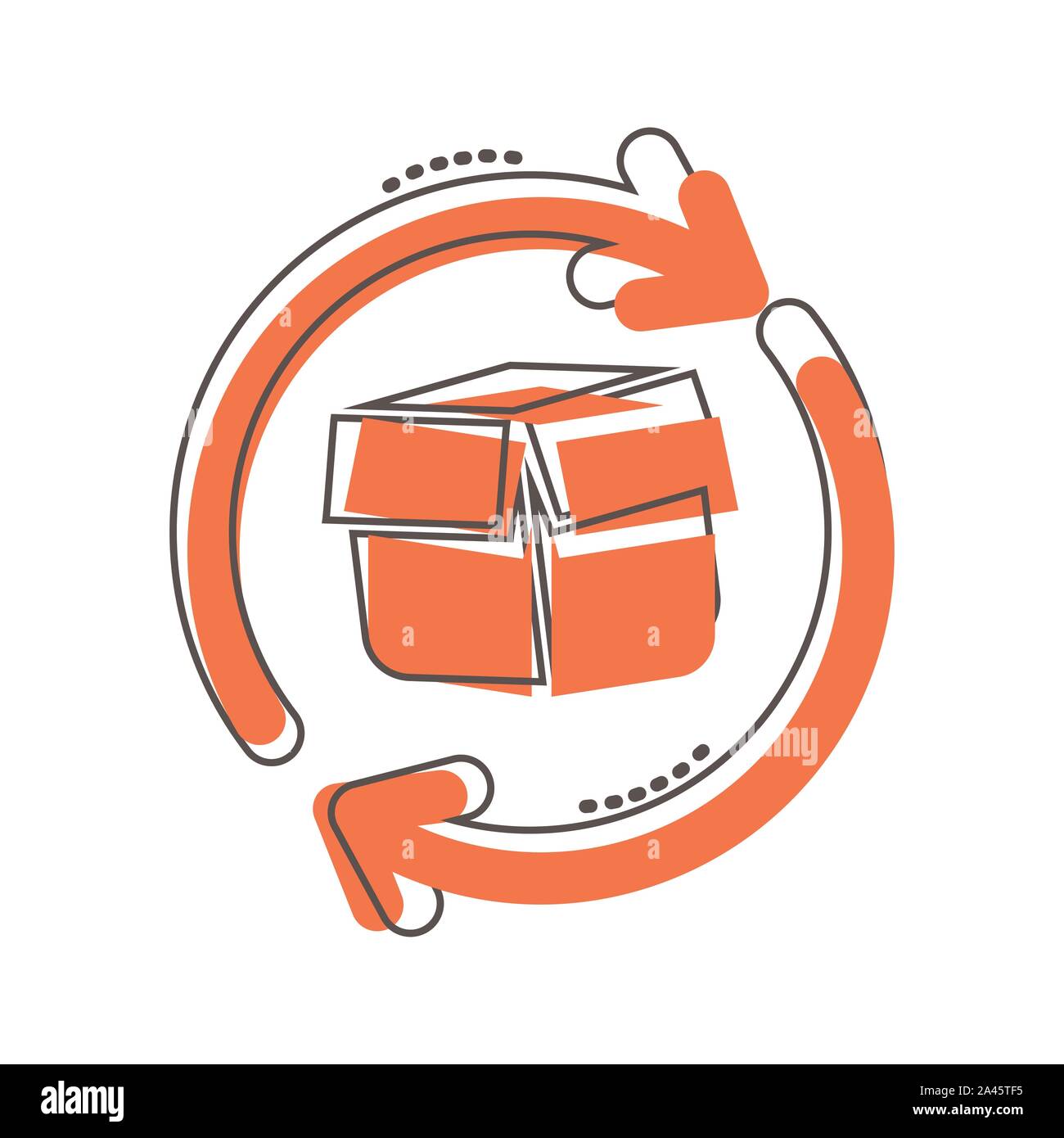 Vector cartoon box package return icon in comic style. Delivery box ...
