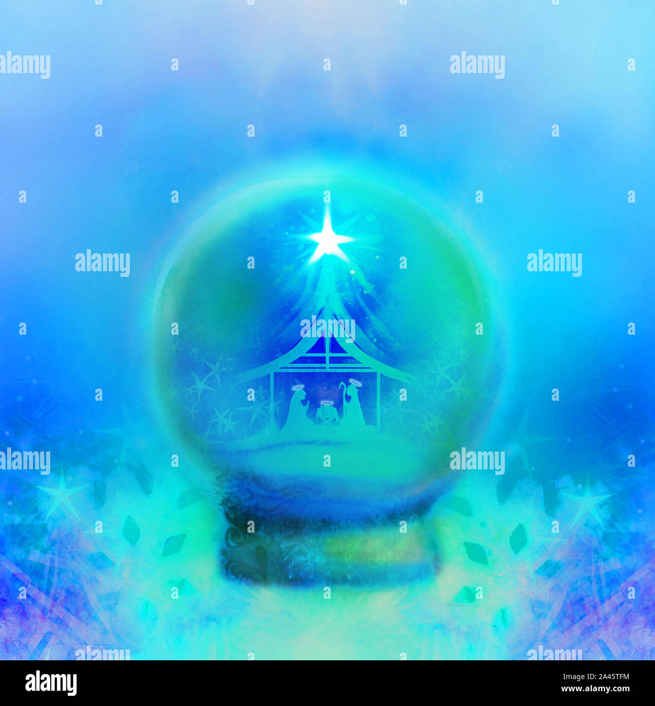 nativity scene on Bethlehem in a crystal Christmas ball Stock Photo - Alamy