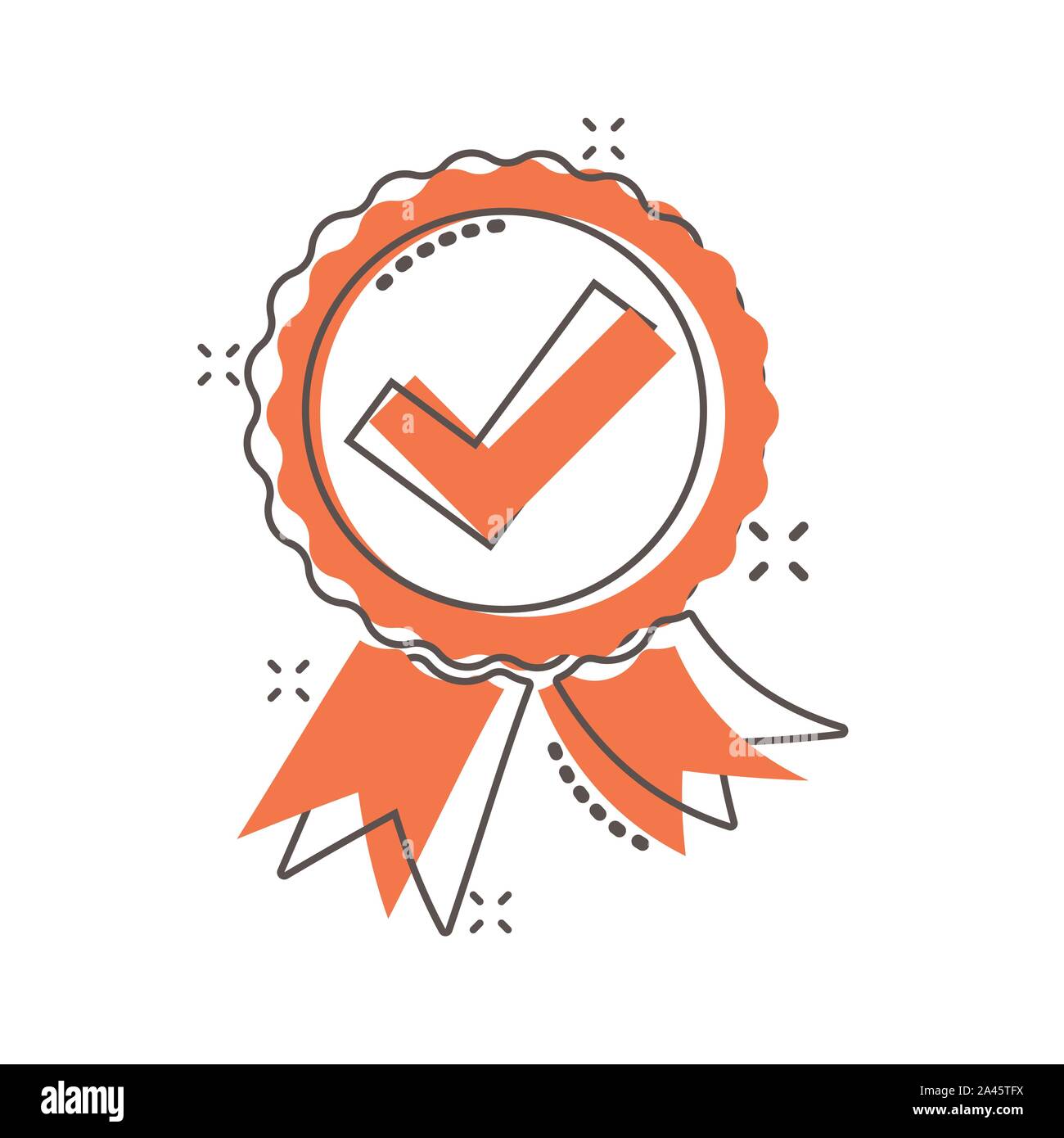 Approved certificate medal icon in comic style. Check mark stamp vector ...