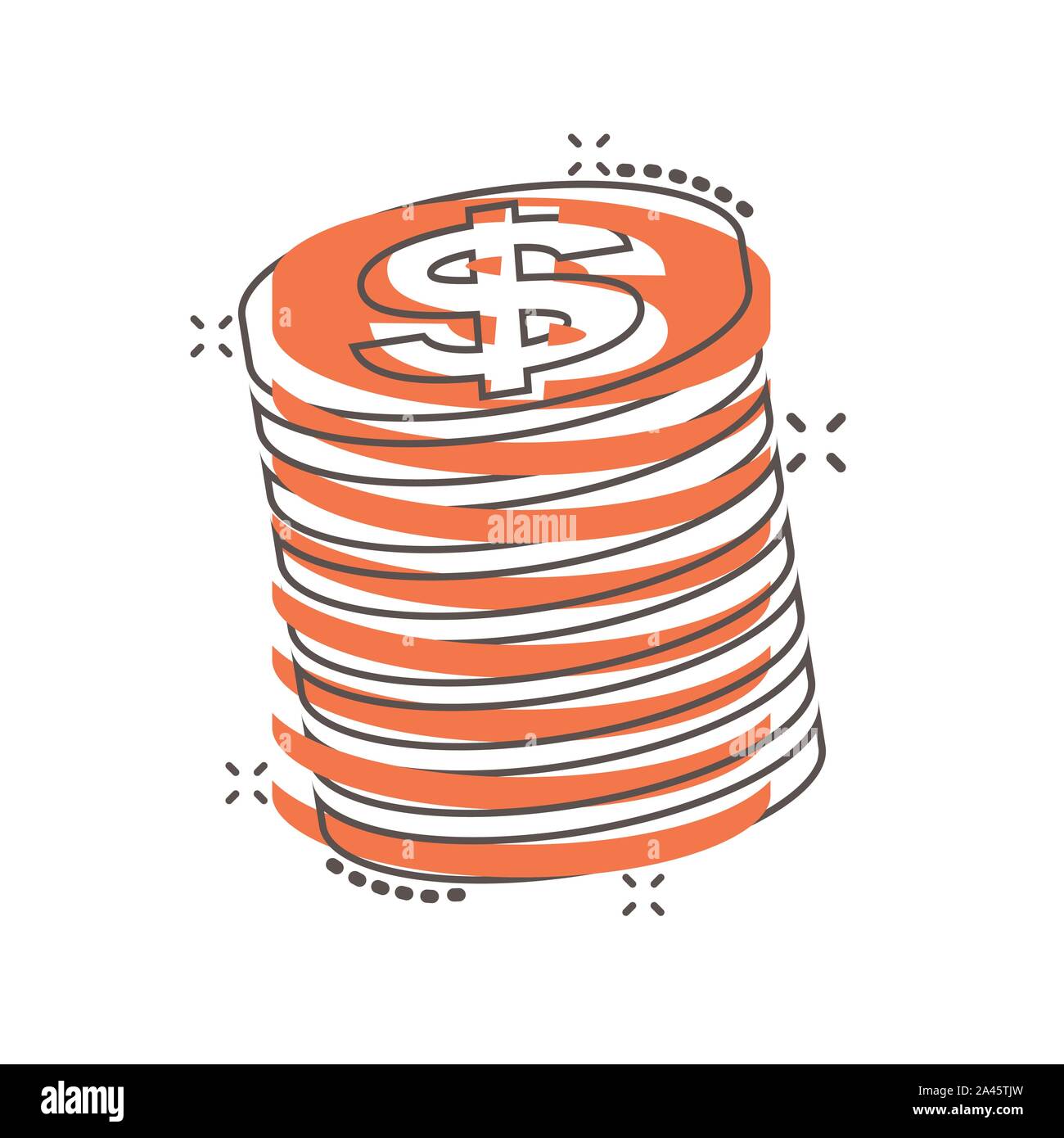 Coins stack icon in comic style. Dollar coin vector cartoon ...
