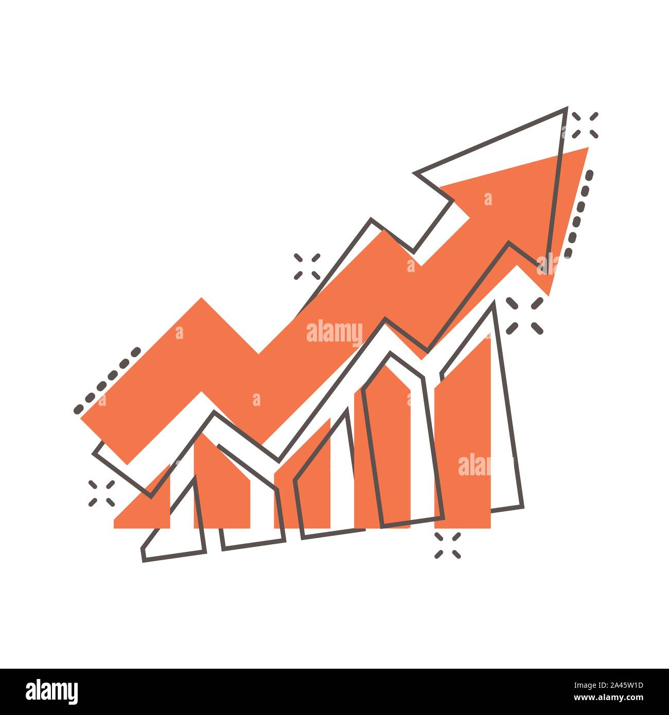 Growing bar graph icon in comic style. Increase arrow vector cartoon ...