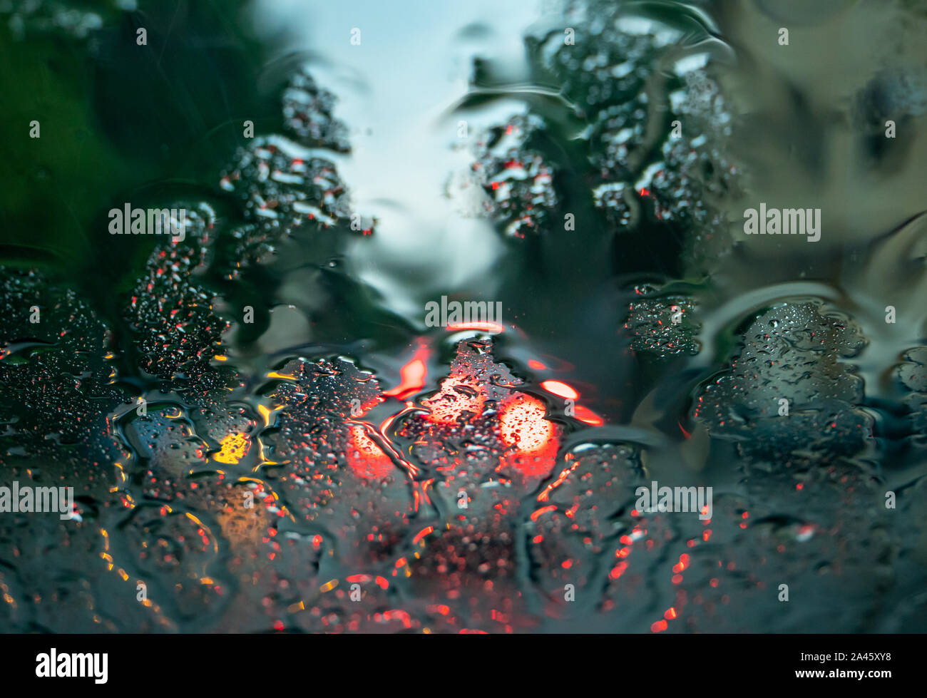 Heavy rain on the windshield in the car Stock Photo - Alamy