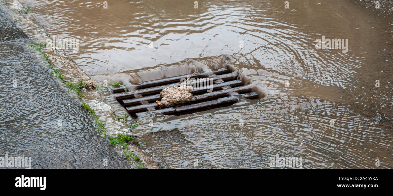 Panorama Heavy rain sewer in a storm Stock Photo - Alamy