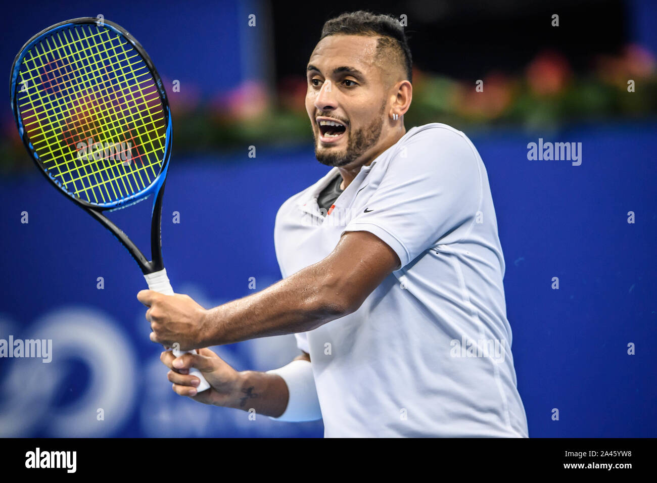 Australian professional tennis player Nick Kyrgios competes against ...