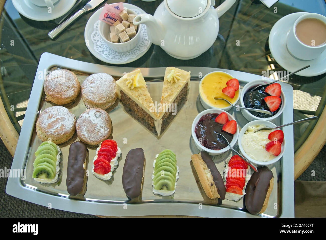 High tea at the hotel, a treat for two laid out in style Stock Photo ...