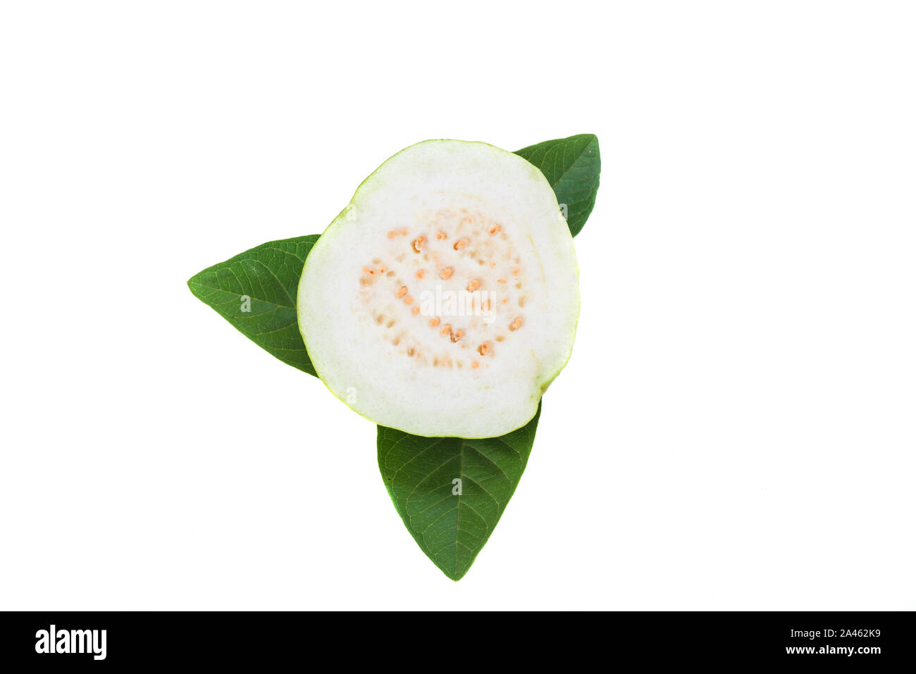 A single slice guava with leaf isolated on white background Stock Photo ...