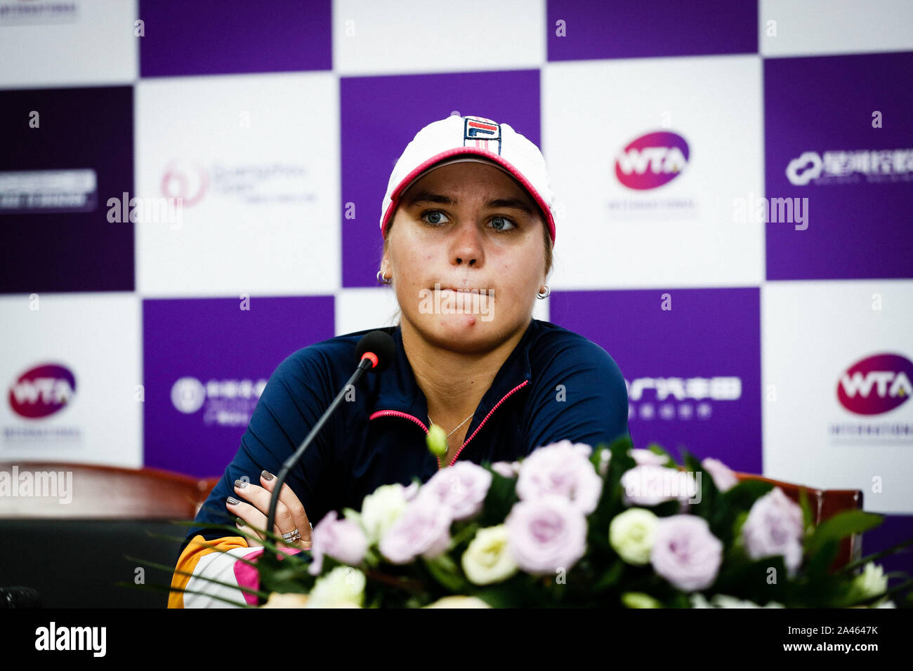 American professional tennis player Sofia Kenin speaks at the press ...