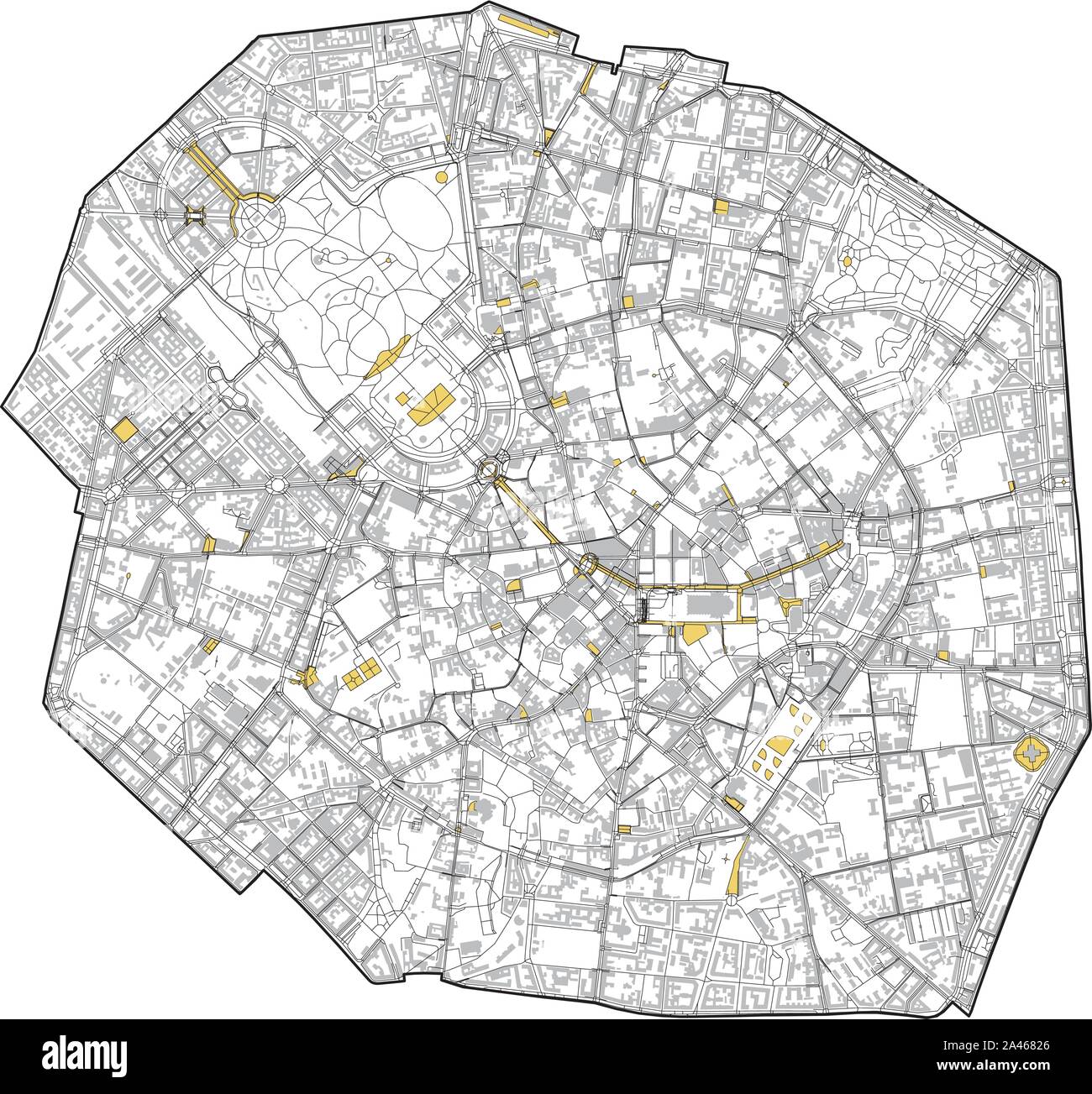 Satellite map of Milan, streets and building of area number 1 ...