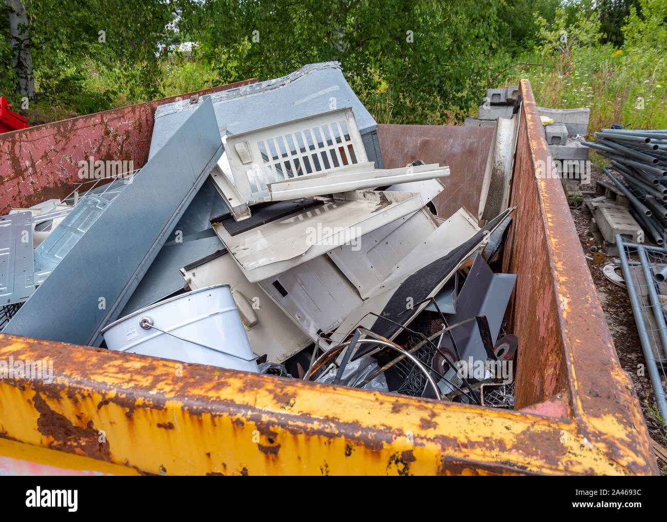 Containers with metal scrap on the recyclable material Stock Photo - Alamy