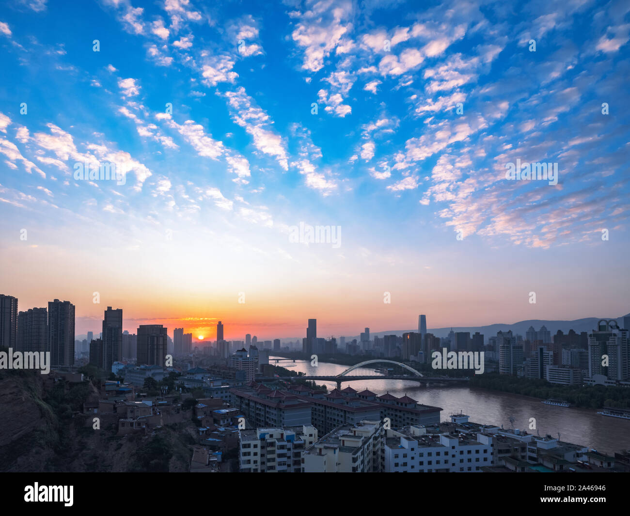 Views of Lanzhou city, a city lies beside the Yellow river and on the ...