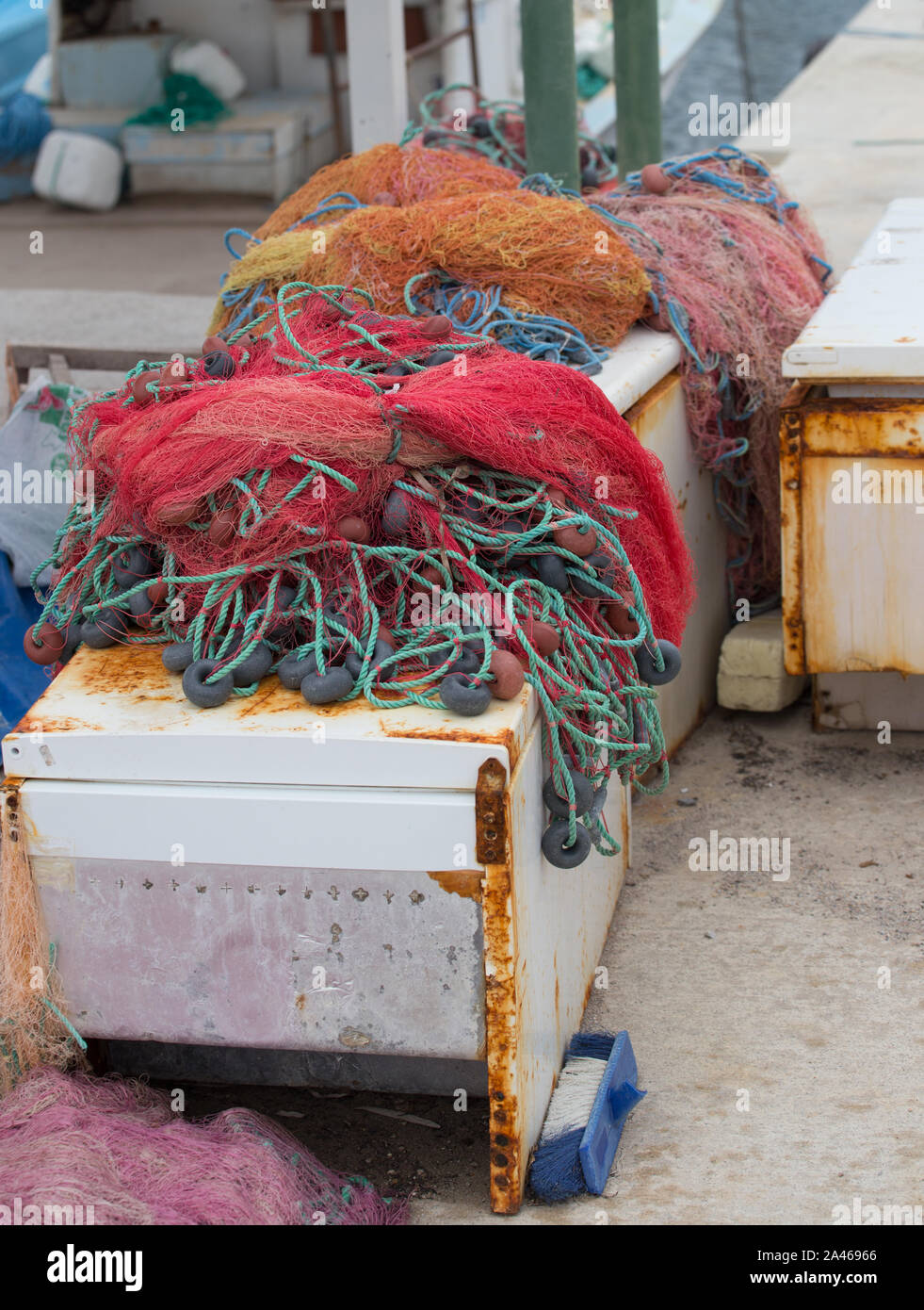 Colorful fishing nets. Fisherman net, fishnet in port in Turkey Stock ...