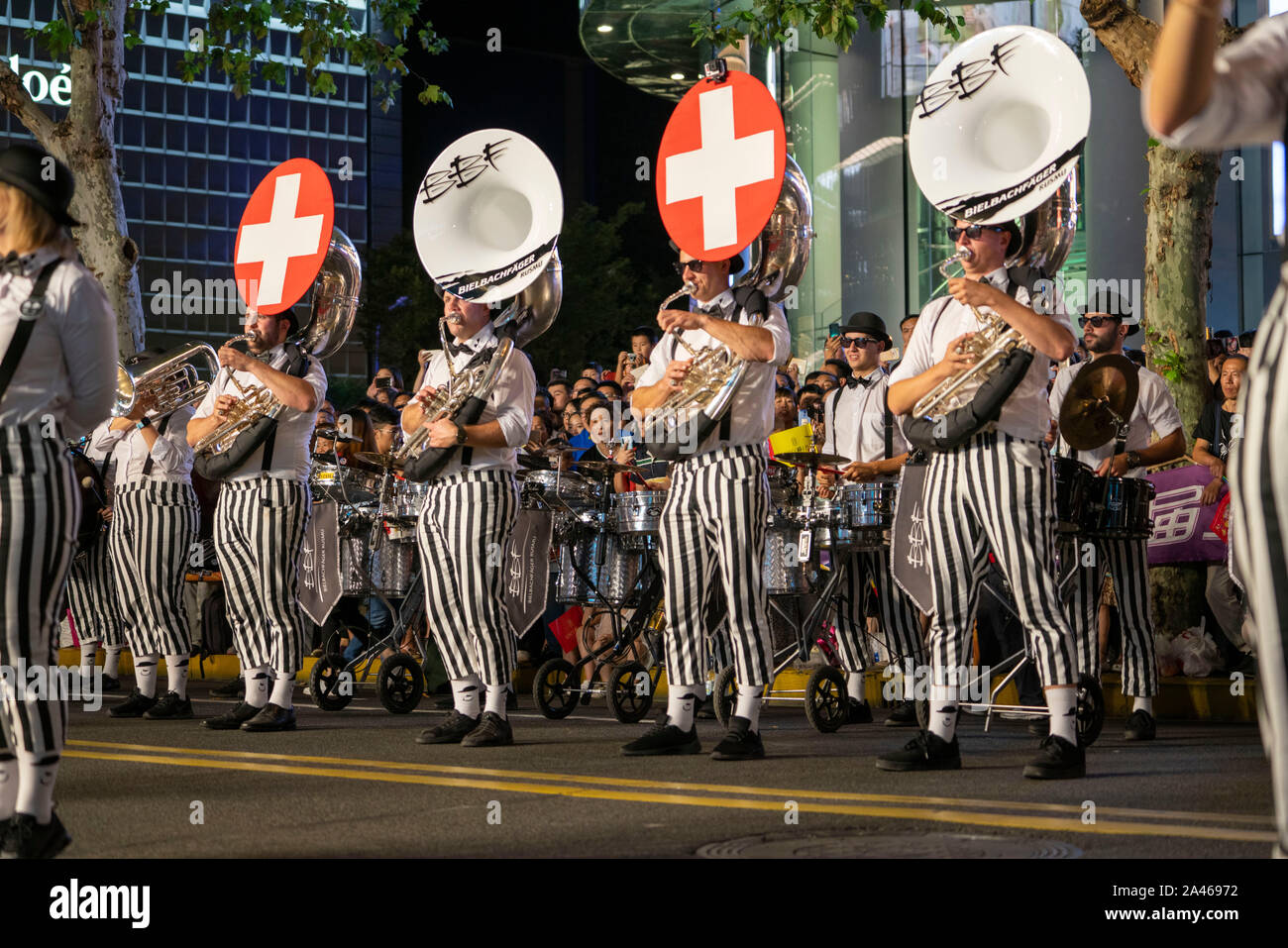 Performers dance and play the instruments during the fancy parade of ...