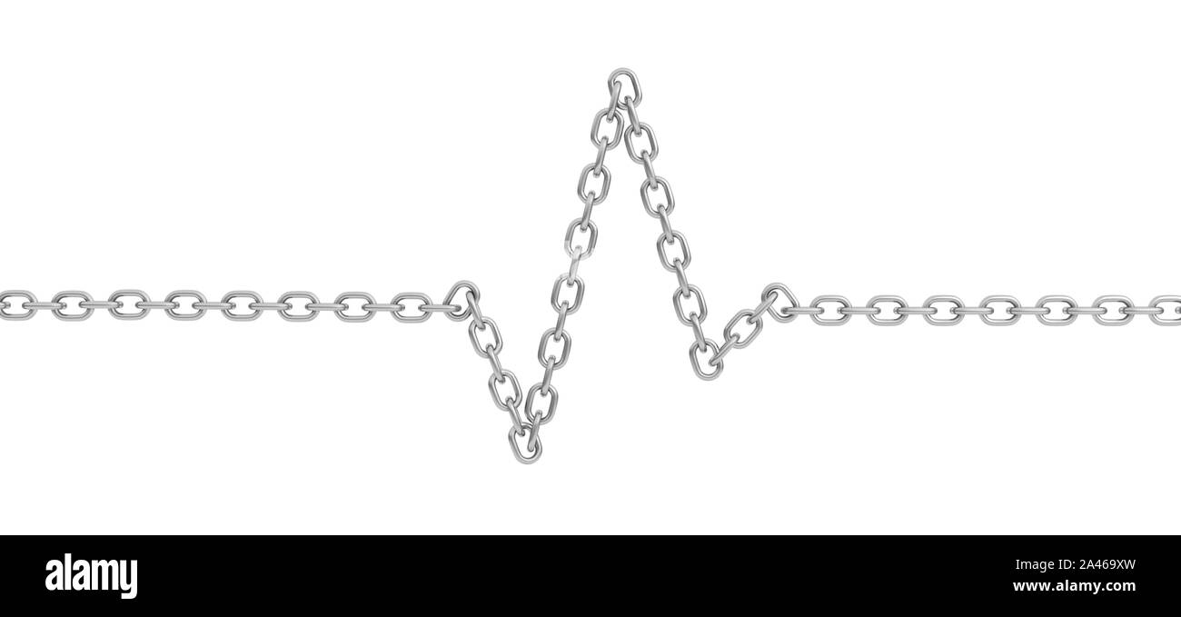 3d rendering of a single chain making a shape of a heartbeat ECG shape ...