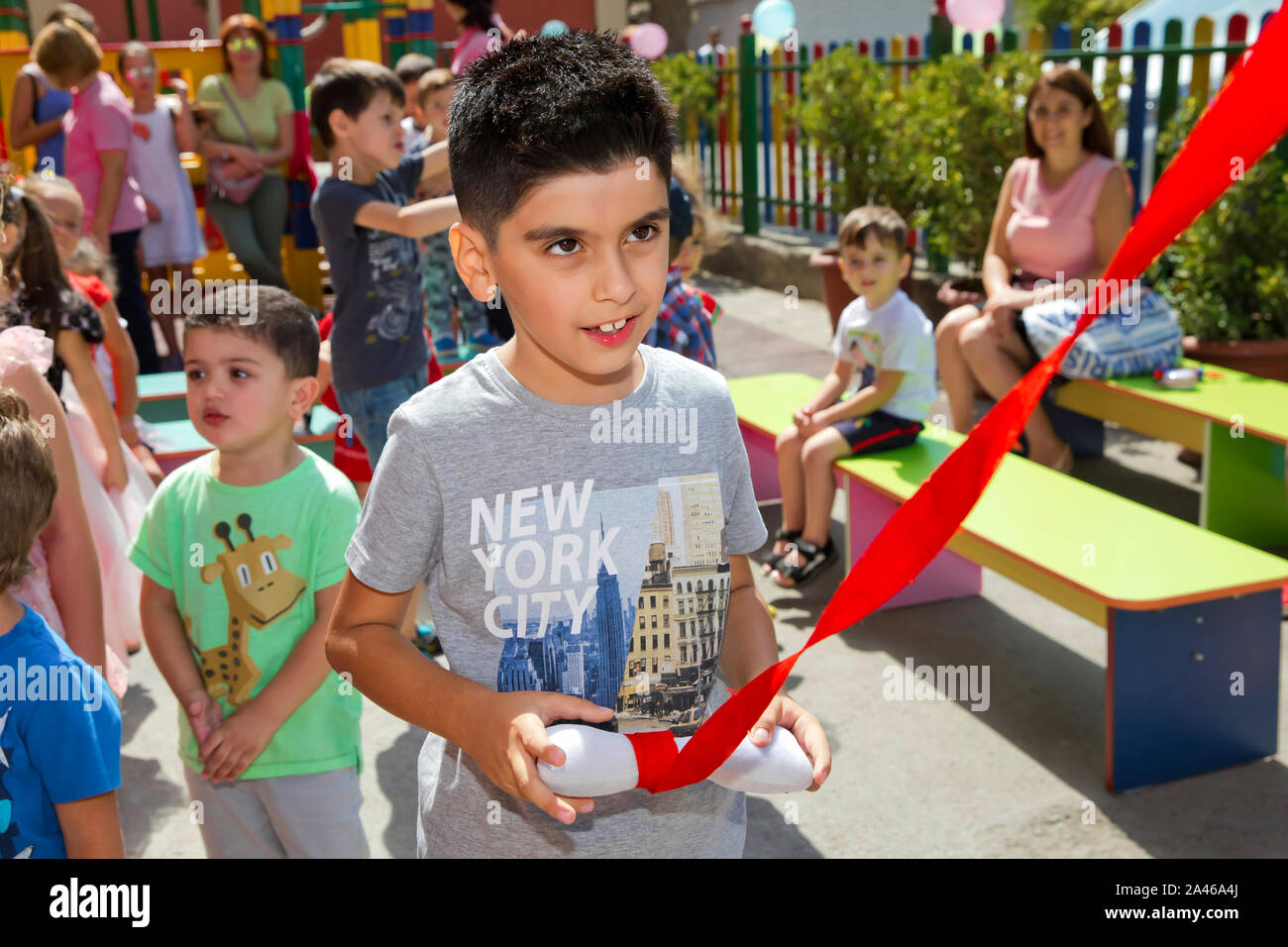 Baku, Azerbaijan - 05.09.2018: Happy group of children at a birthday ...