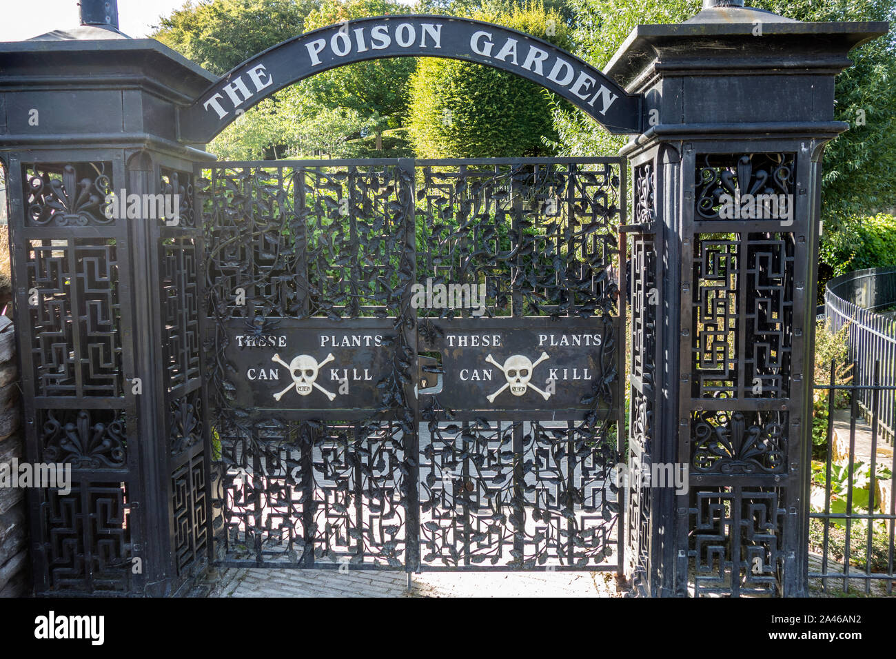 The entrance gates to the poison Garden in Alnwick Garden ...