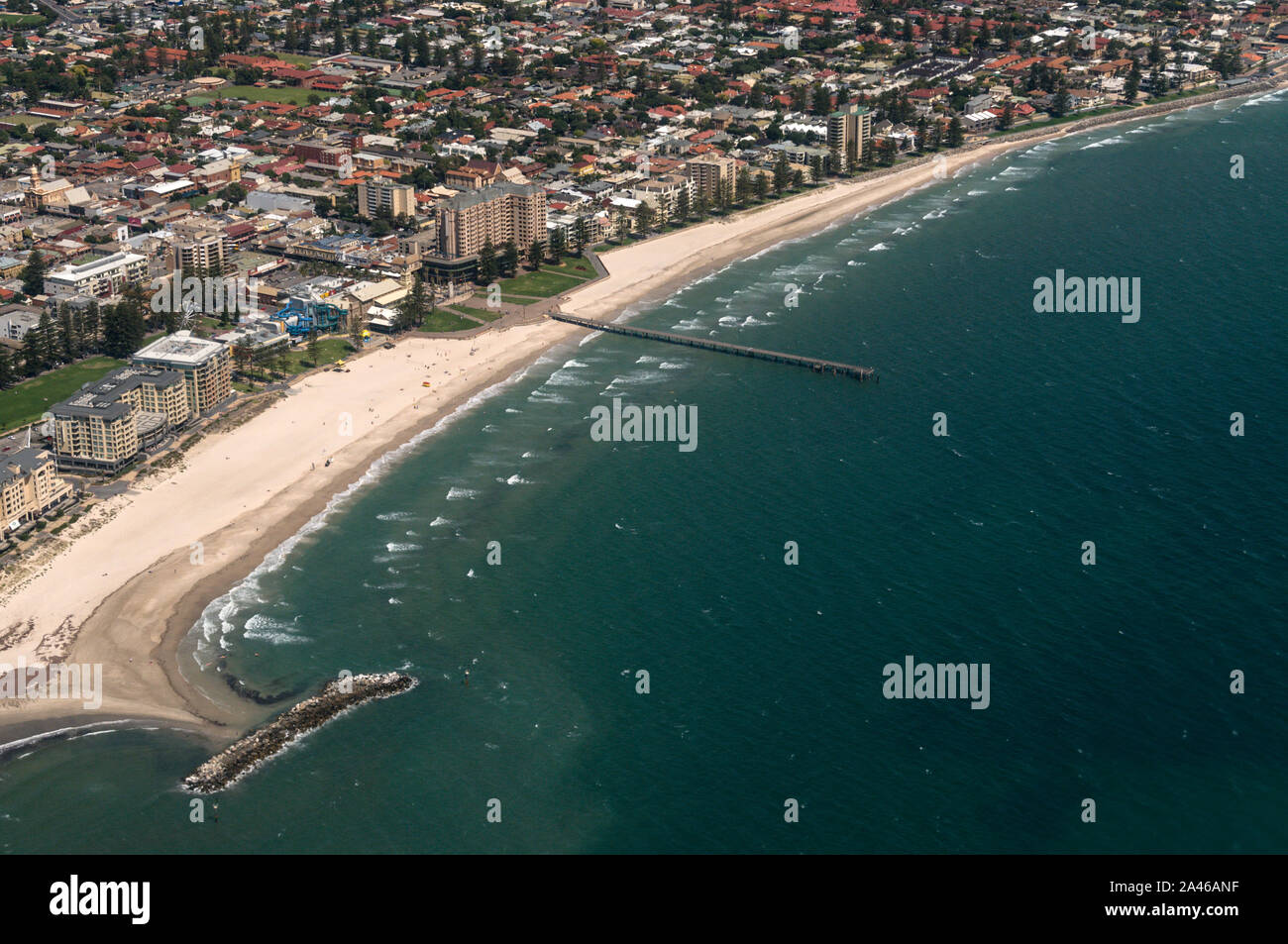 Air view of Glenelg beach and marina in Glenelg, a suburb of Adelaide ...