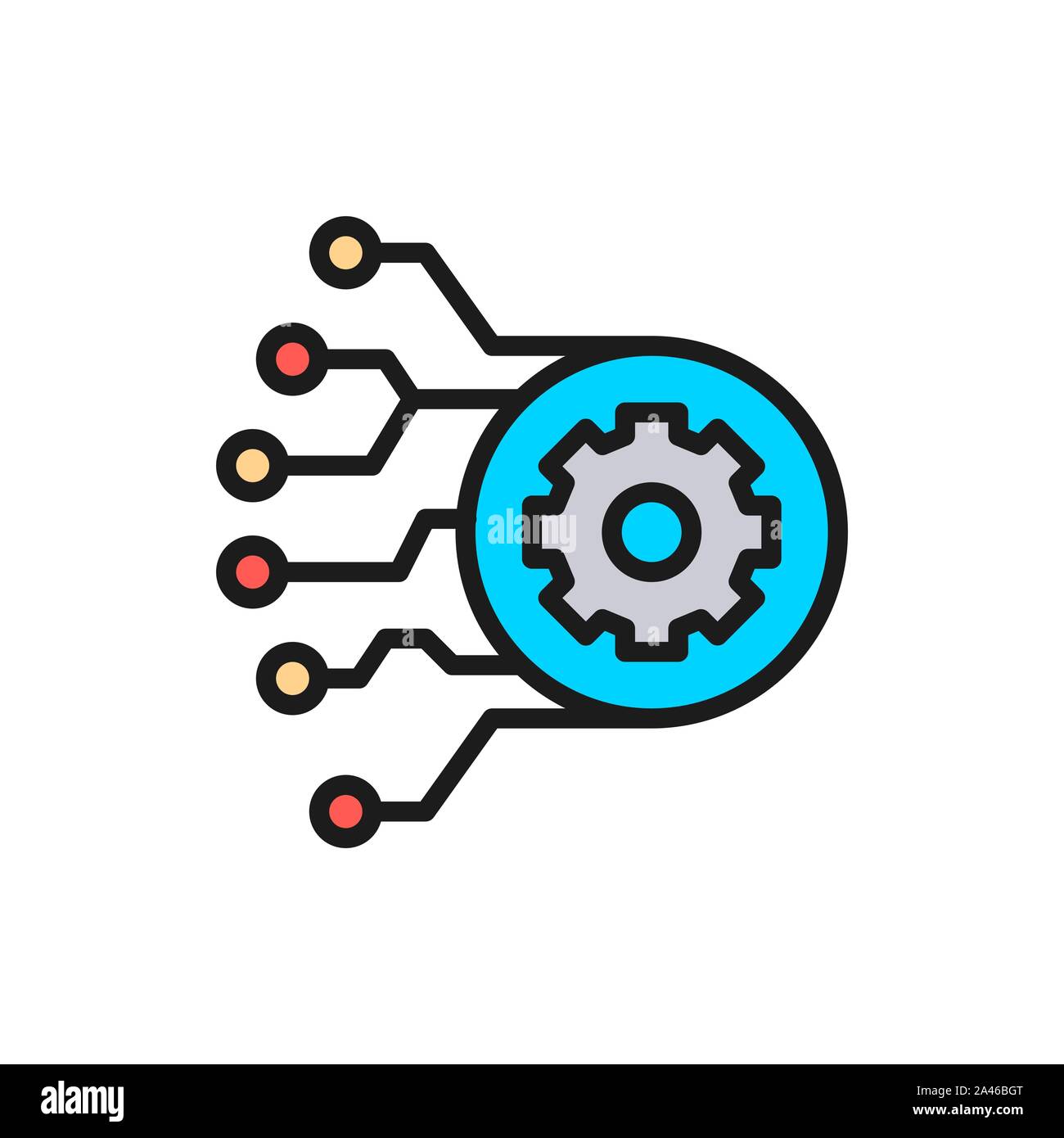 Gear with circuit board, artificial intelligence flat color line icon ...