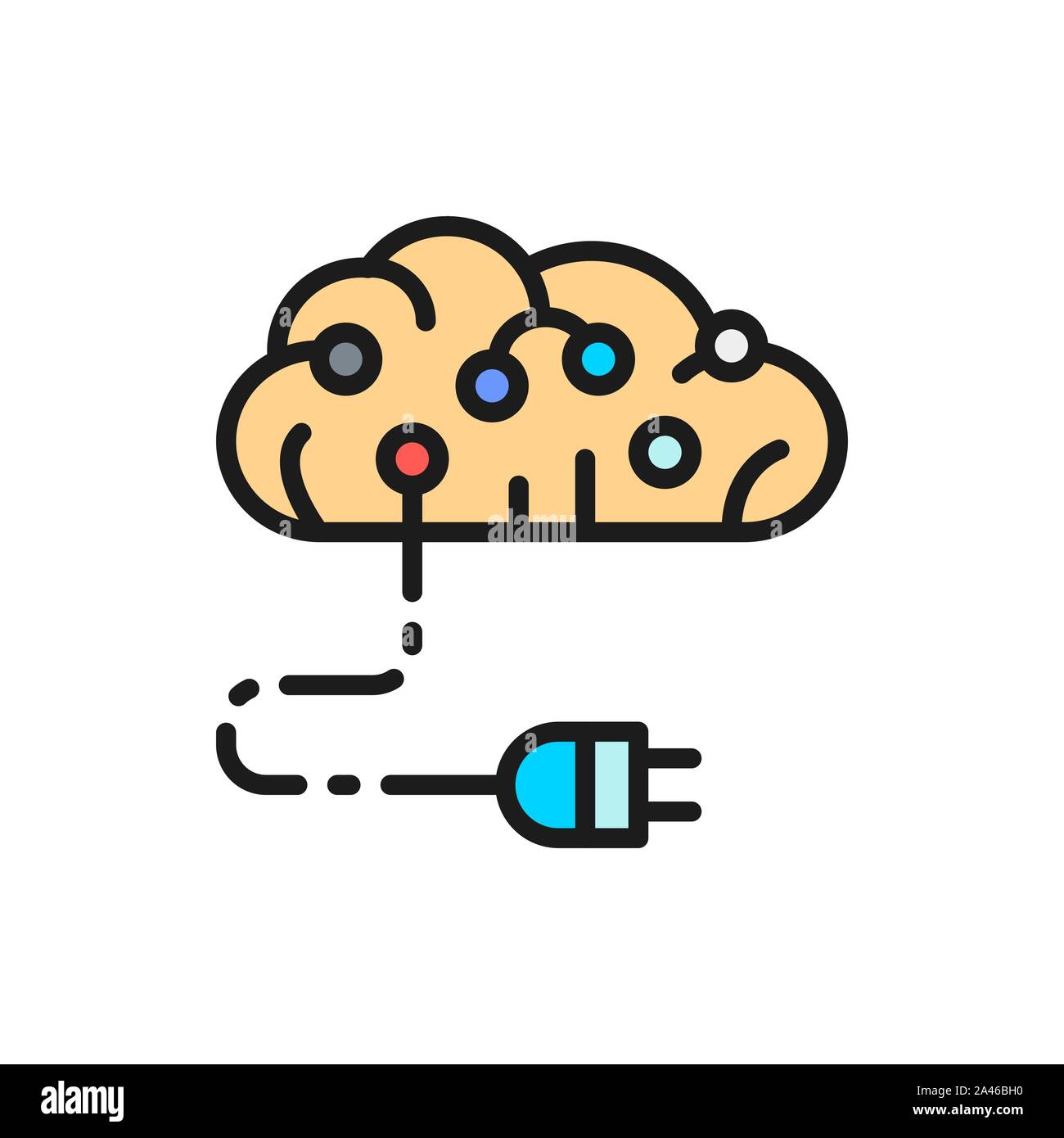 Connected brain to circuit board, artificial intelligence flat color ...