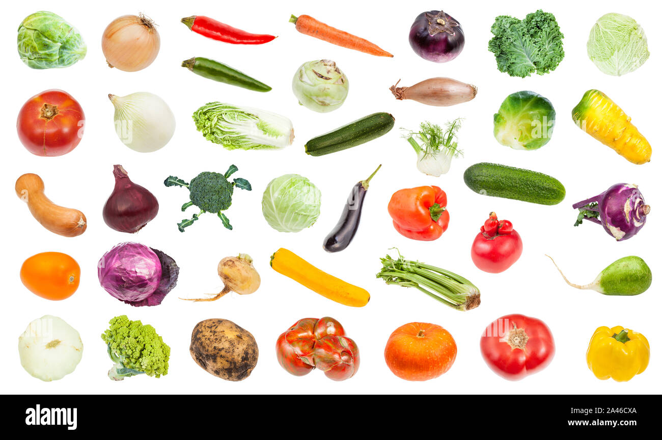 set of various fresh ripe vegetables isolated on white background Stock ...
