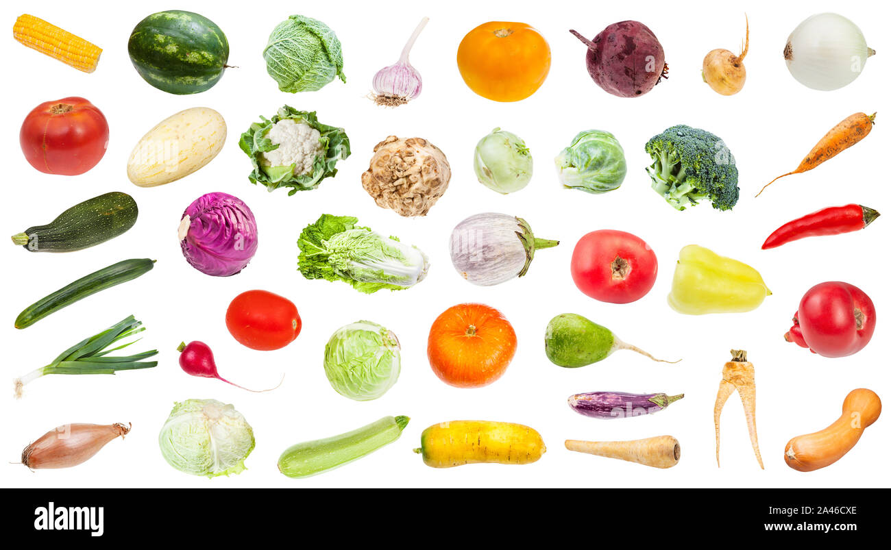 many various fresh ripe vegetables isolated on white background Stock ...