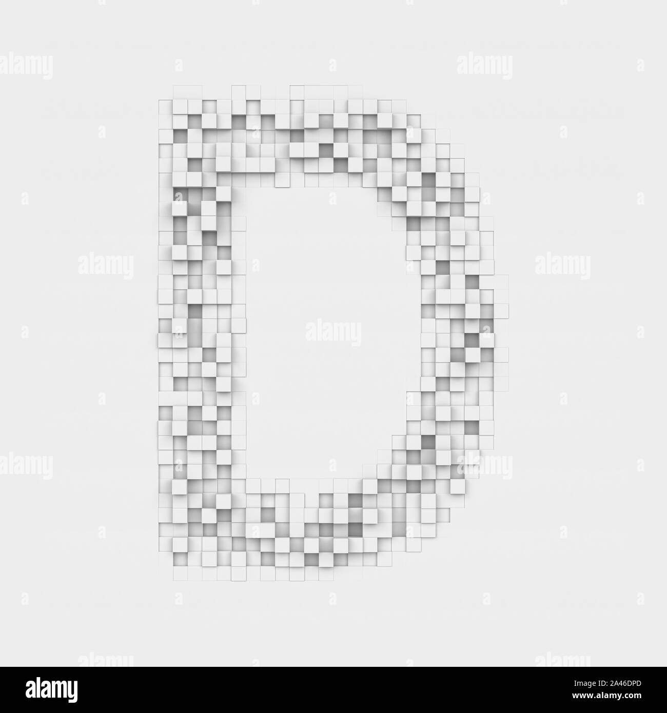 3d rendering of large letter D made up of white square uneven tiles on ...