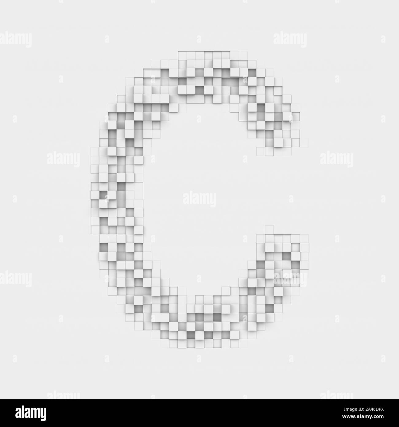 3d rendering of large letter C made up of white square uneven tiles on ...