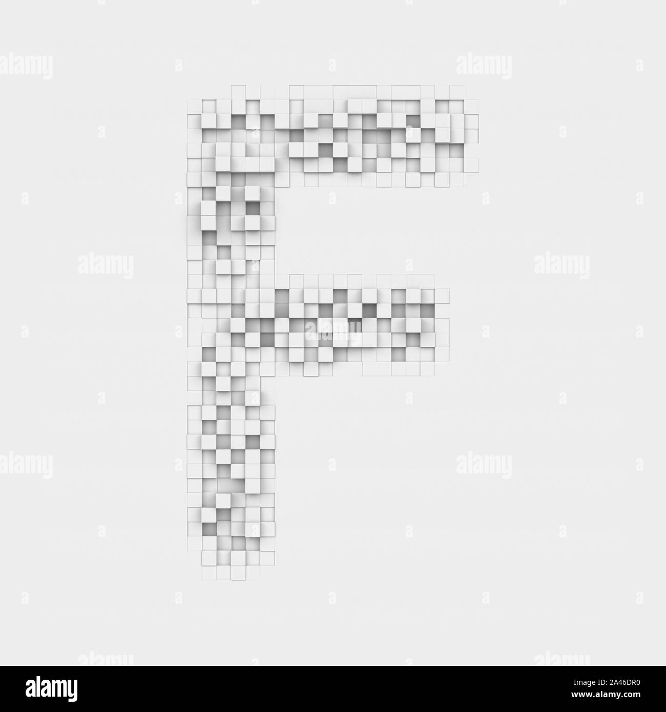 3d rendering of large letter F made up of white square uneven tiles on ...