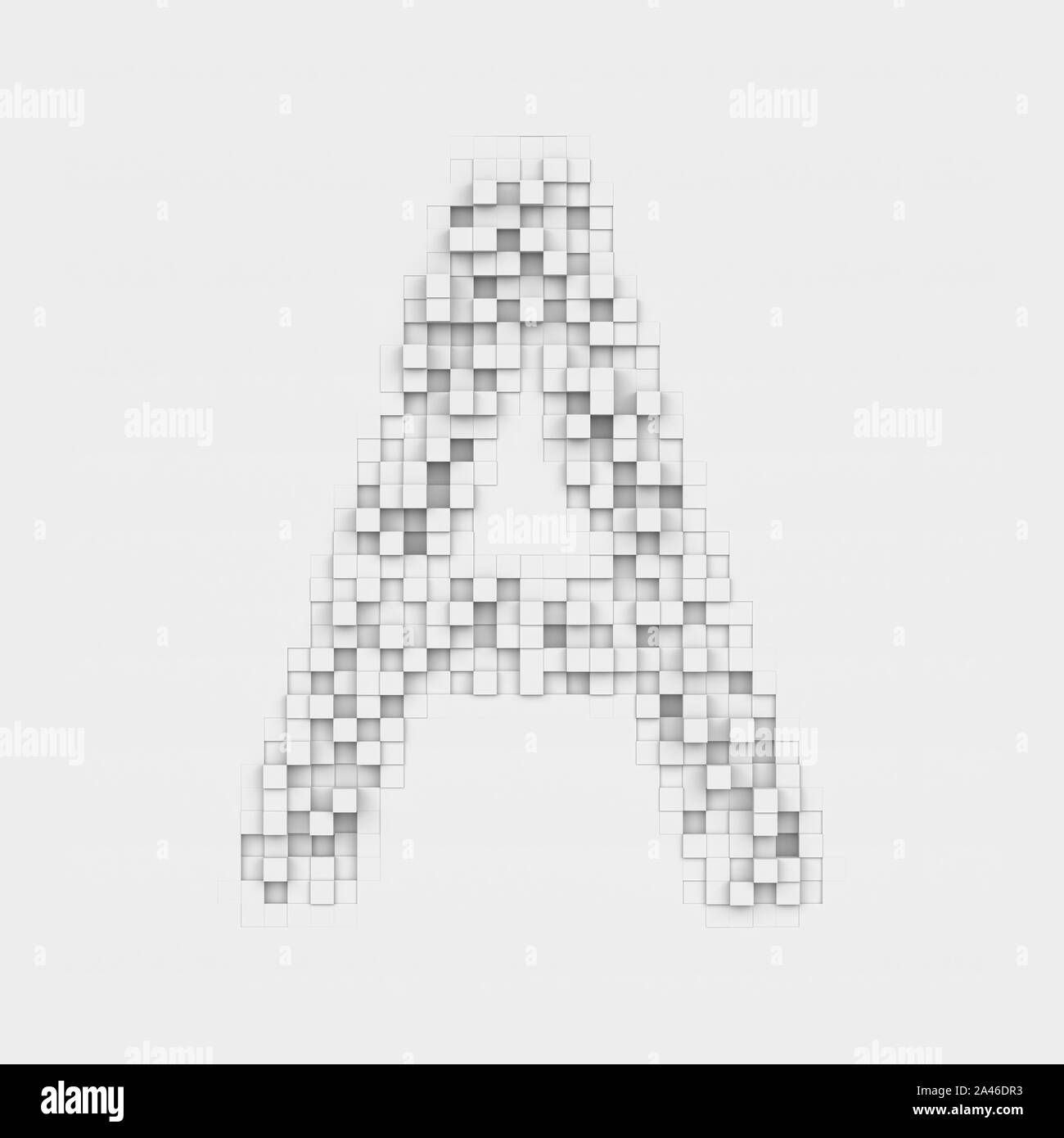 3d rendering of large letter A made up of white square uneven tiles on ...