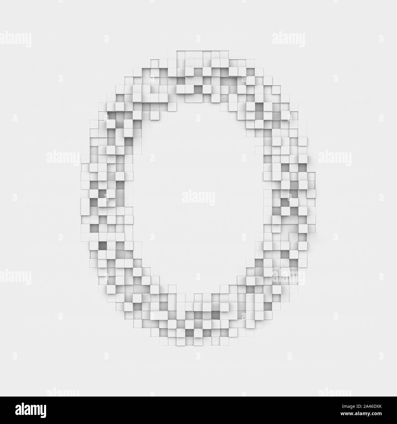 3d rendering of large letter O made up of white square uneven tiles on ...