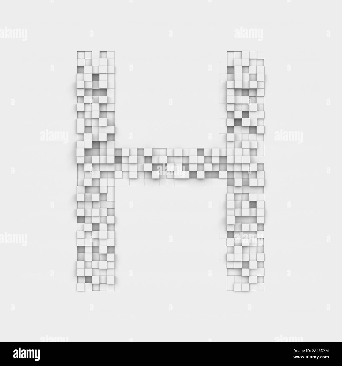 3d rendering of large letter H made up of white square uneven tiles on ...
