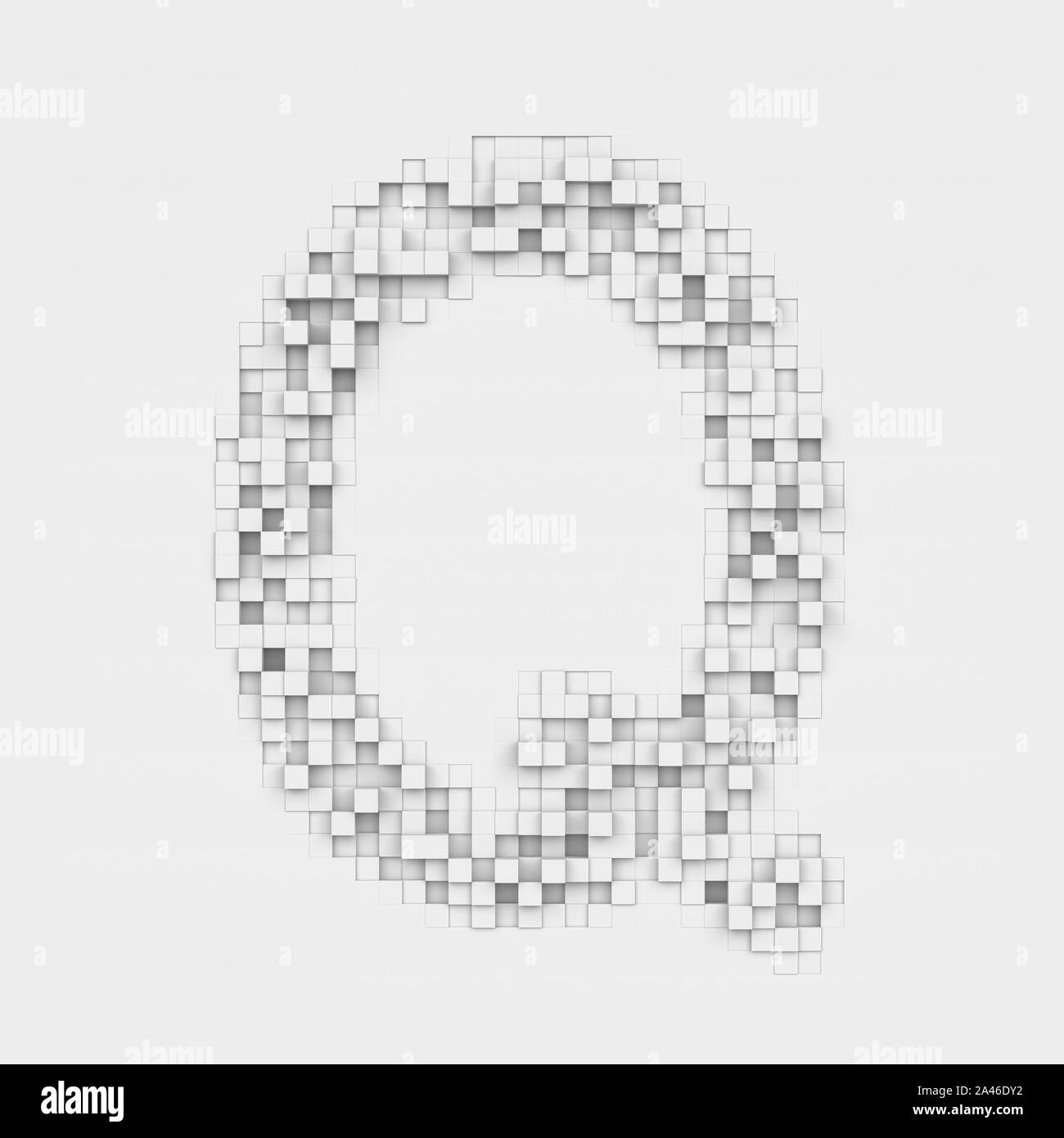 3d rendering of large letter Q made up of white square uneven tiles on ...