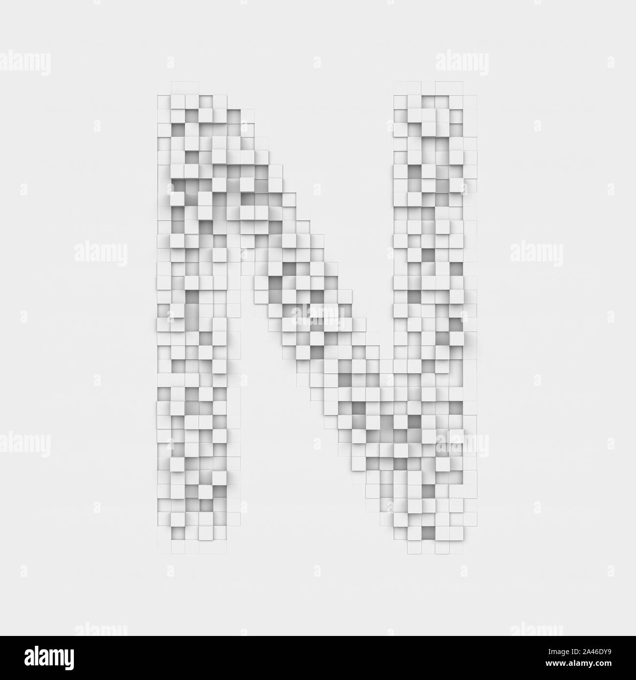 3d rendering of large letter N made up of white square uneven tiles on ...