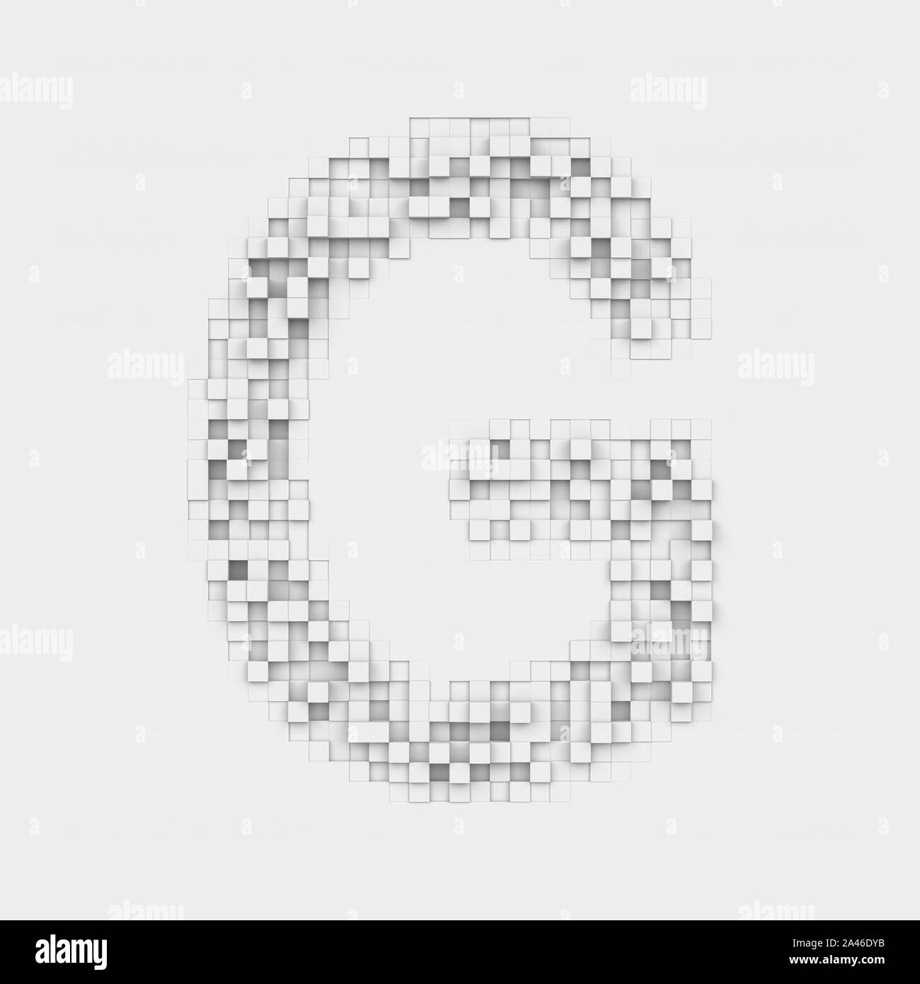 3d rendering of large letter G made up of white square uneven tiles on ...