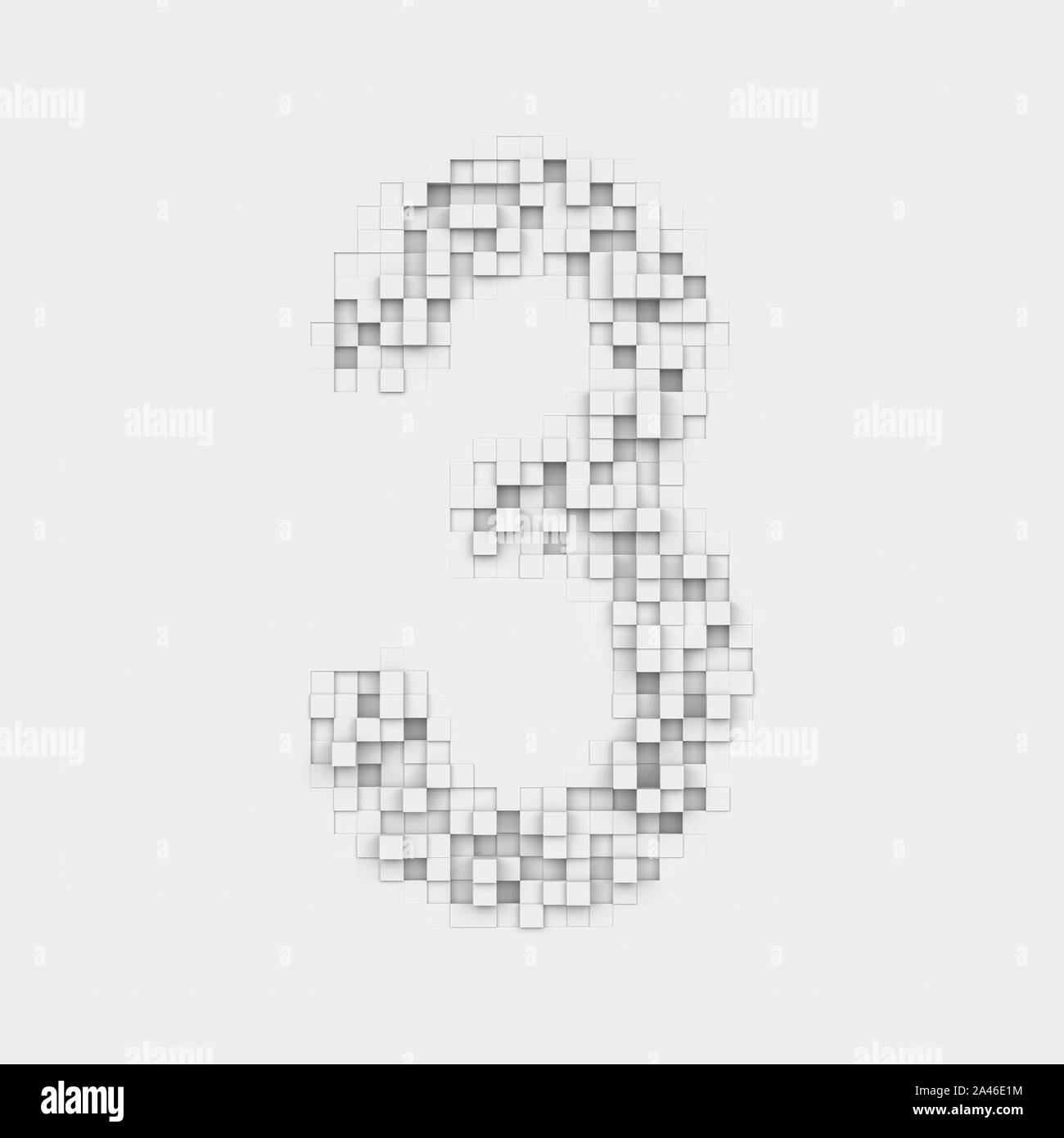 3d rendering of number 3 made up of white square uneven tiles on white ...