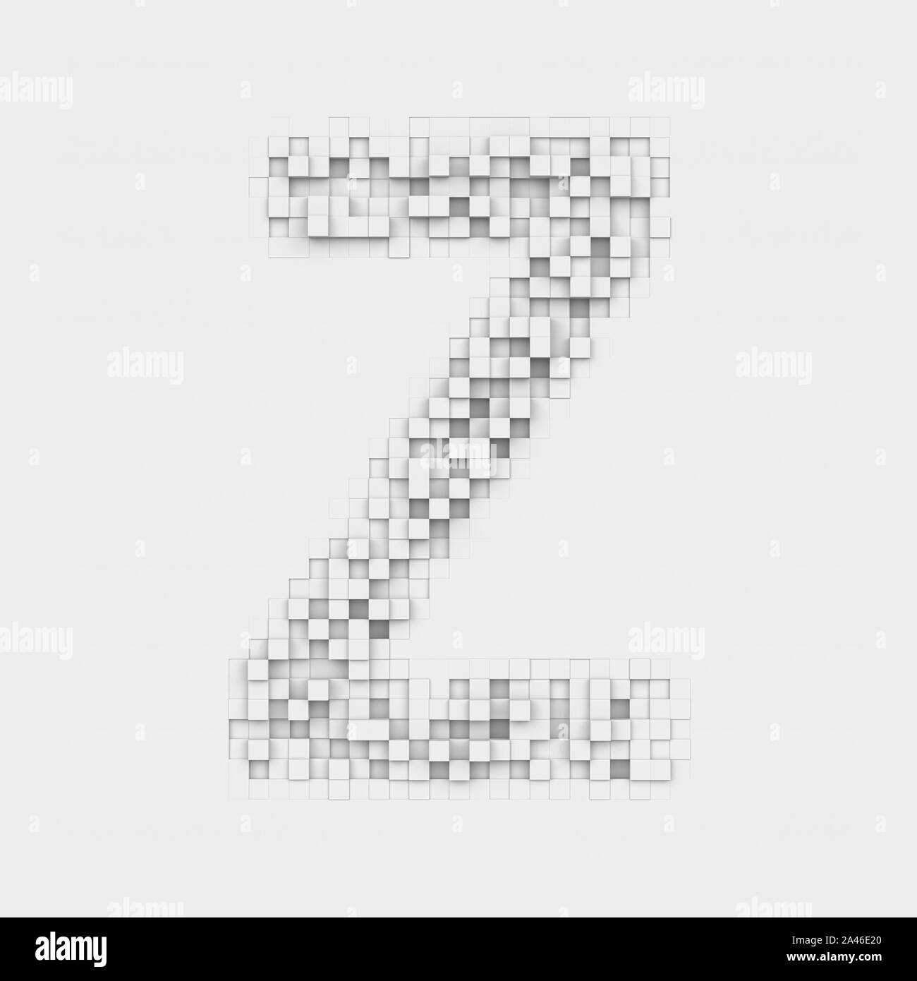 3d rendering of large letter Z made up of white square uneven tiles on ...