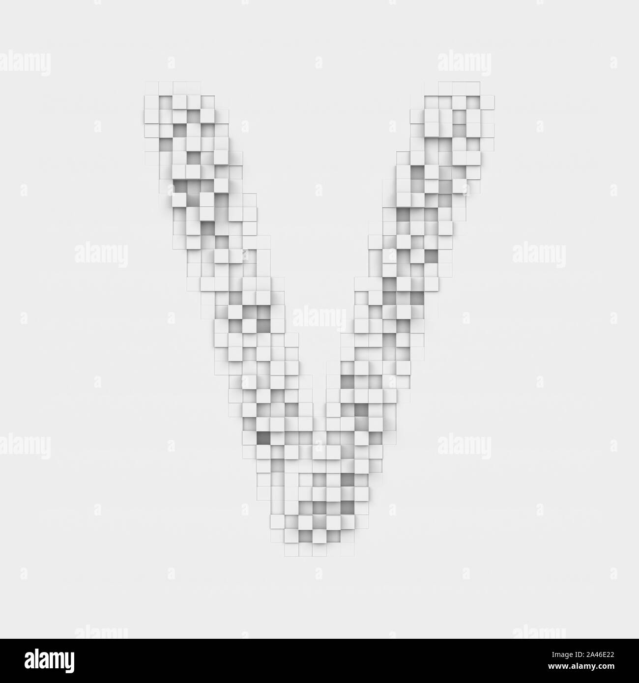 3d rendering of large letter V made up of white square uneven tiles on ...