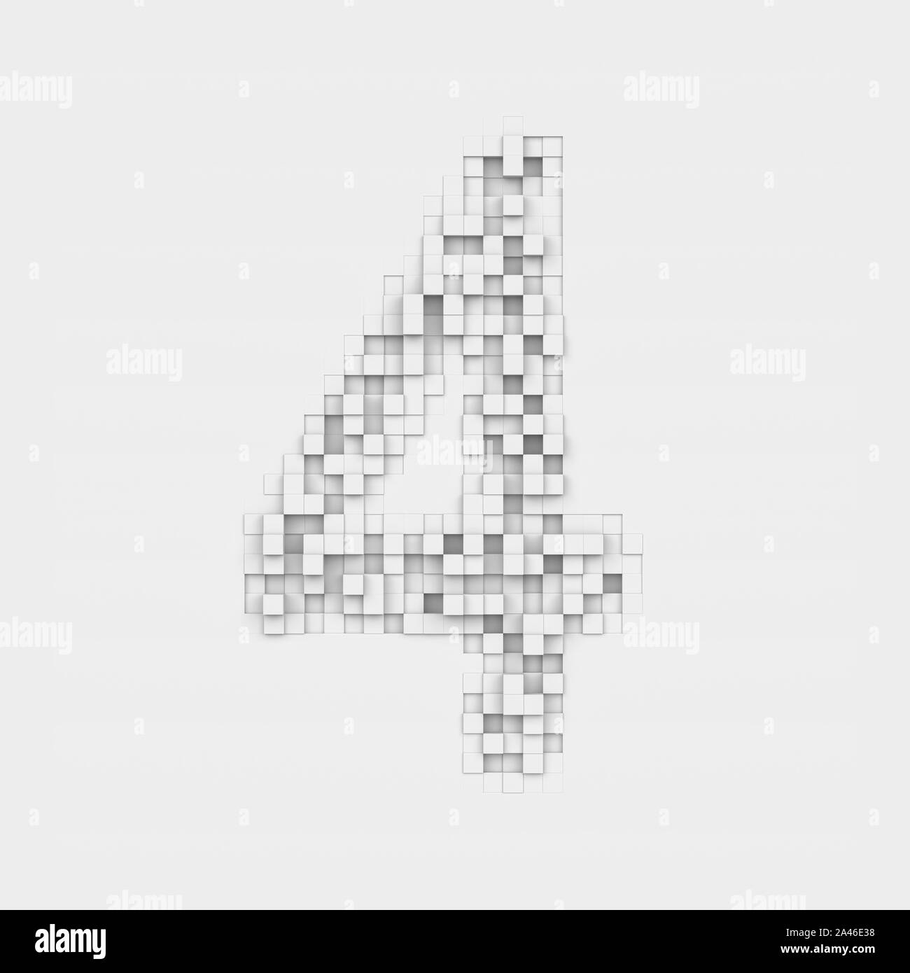 3d rendering of number 4 made up of white square uneven tiles on white ...