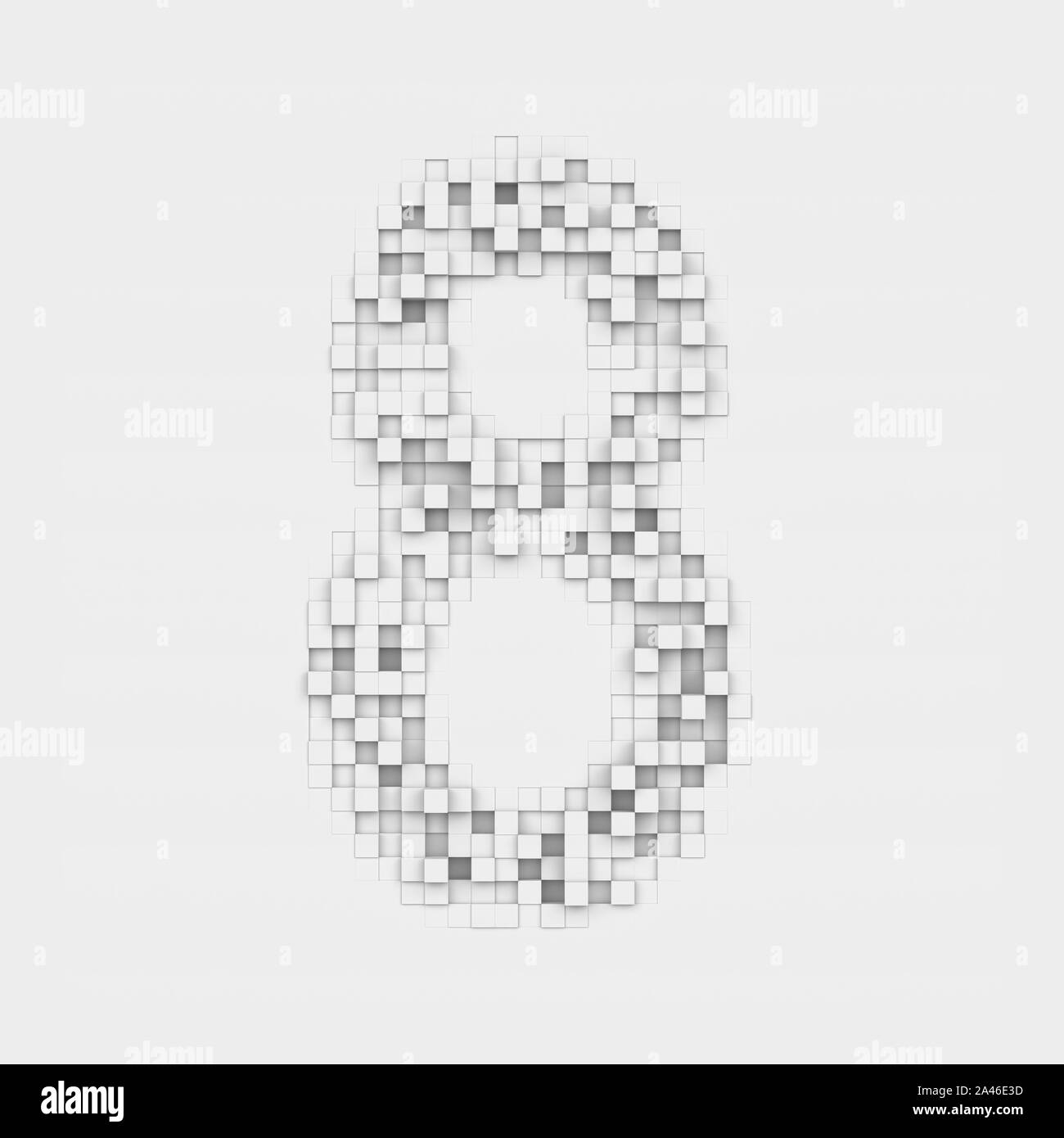 3d rendering of number 8 made up of white square uneven tiles on white ...