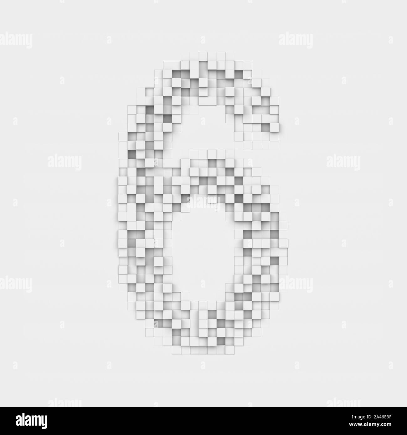 3d rendering of number 6 made up of white square uneven tiles on white ...