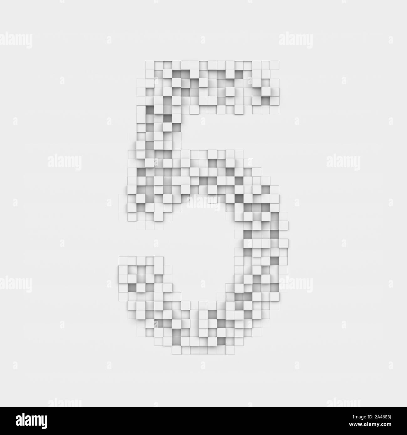 3d rendering of number 5 made up of white square uneven tiles on white ...