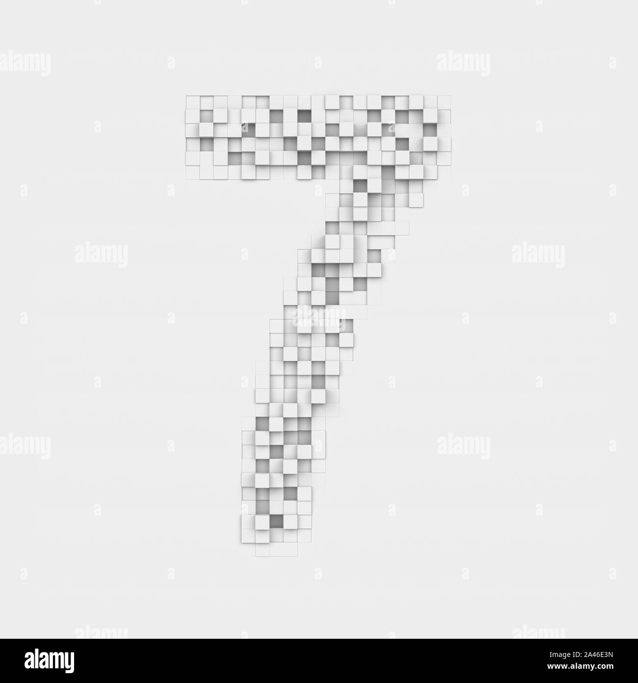 3d rendering of number 7 made up of white square uneven tiles on white ...