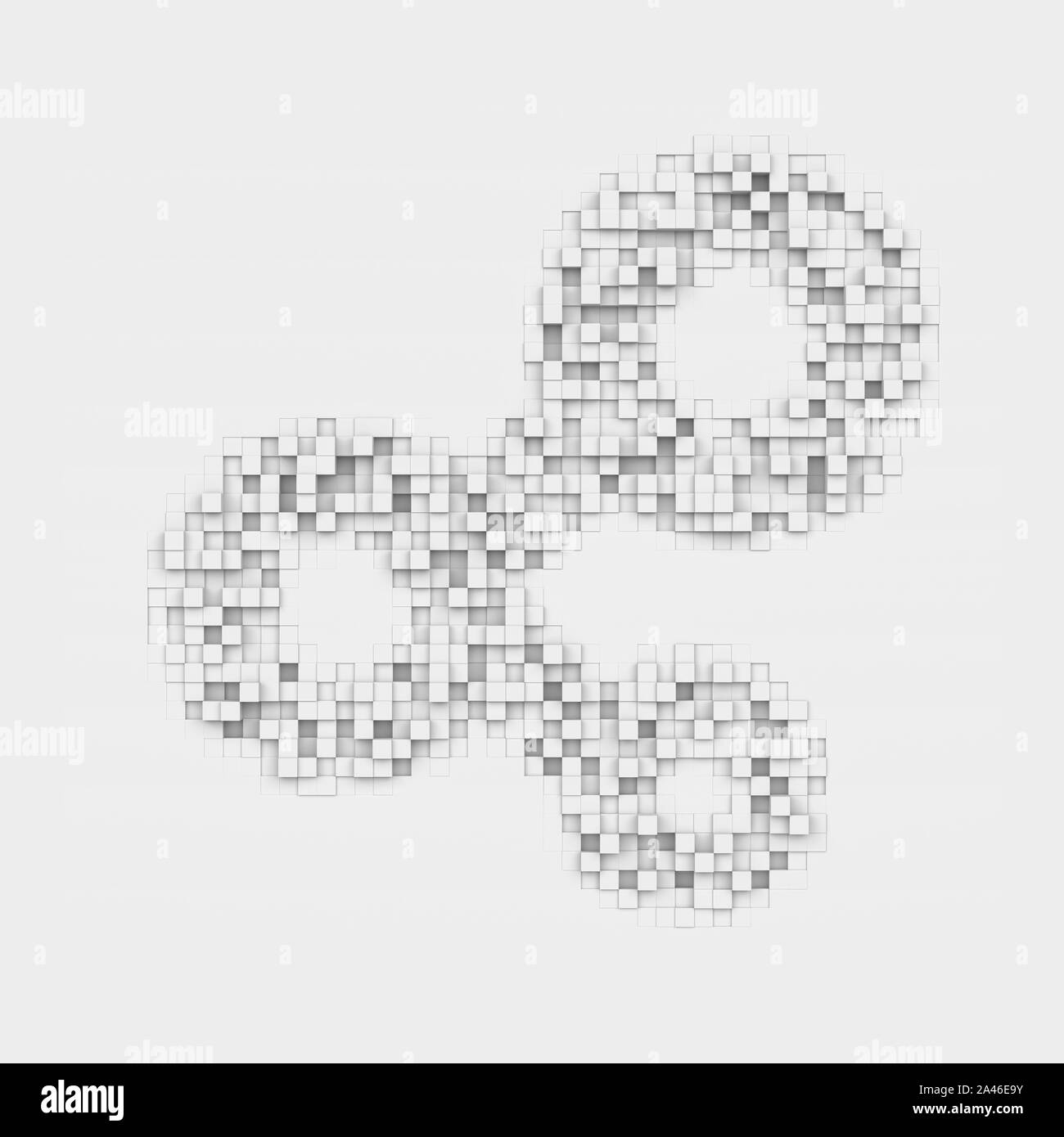 3d rendering of a white connections icon made up of many square uneven ...