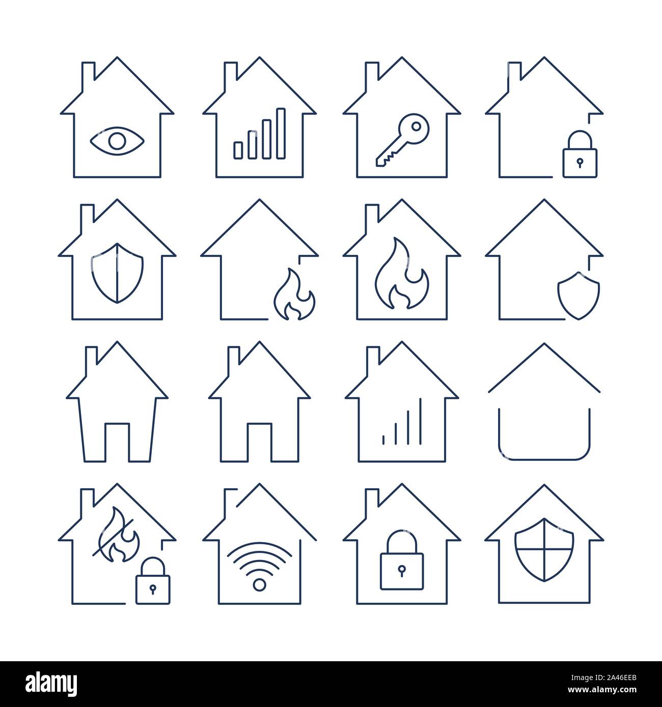 Houses vector icons set. Set of icons in the form of houses. Lines ...